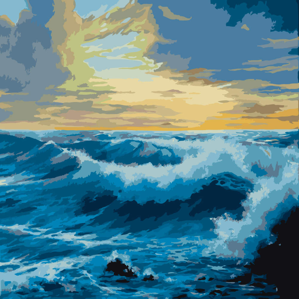 Paint by Numbers – Ocean Waves at Golden Sky - by Mariia Sukalova ...
