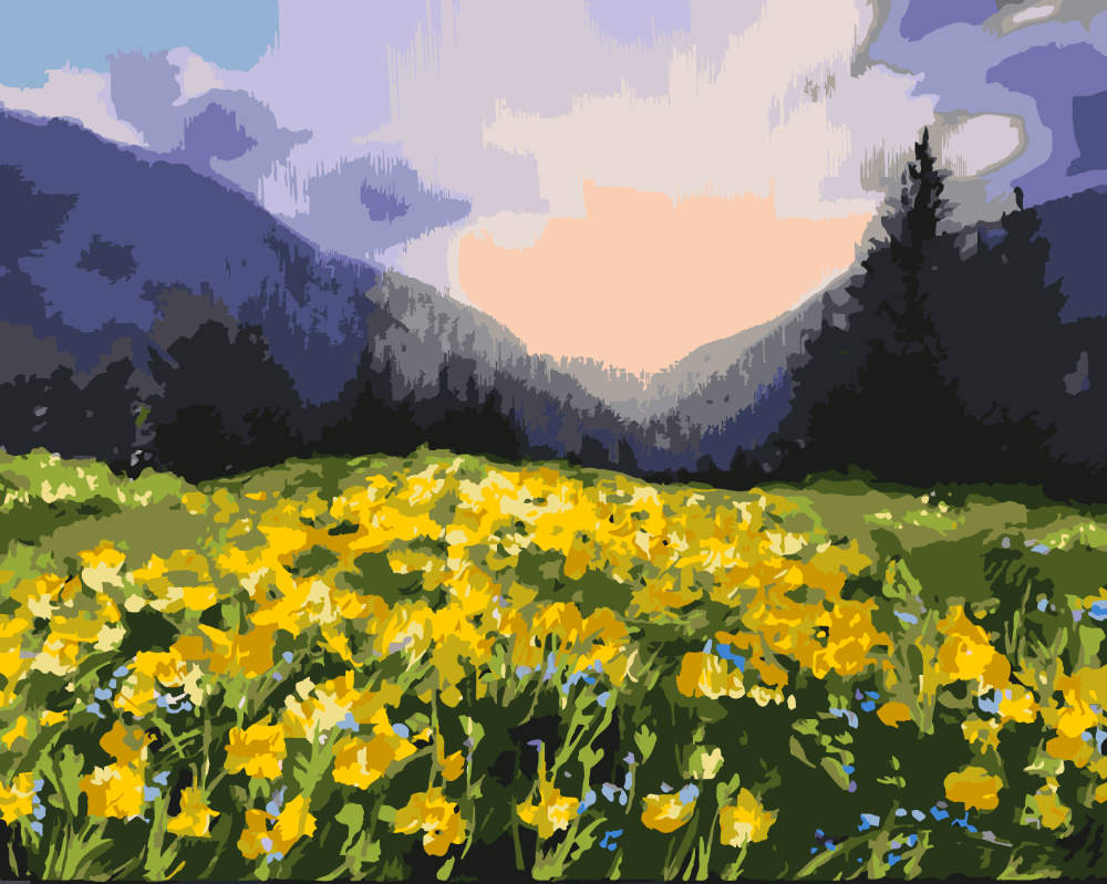 Paint by Numbers – Yellow Meadow in Mountain Valley - by Mariia Sukalo ...