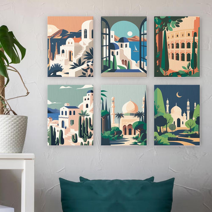 Paint by Numbers – 6 Mini Paintings | World Architecture Set – Paint by ...